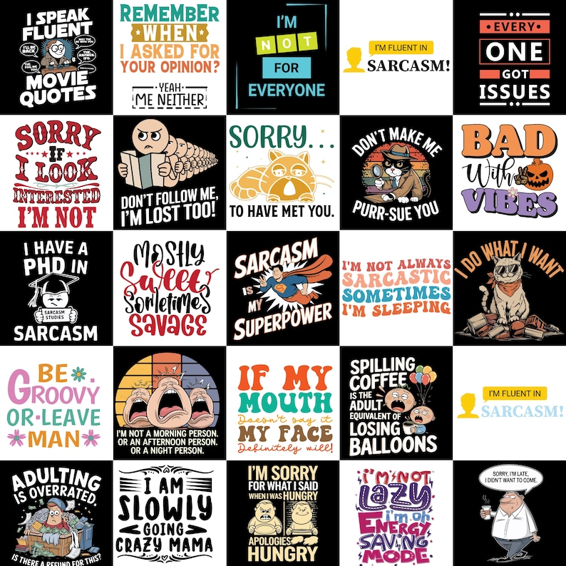 50 Sarcastic Quotes T-shirt Designs: PNG Bundle (digital Download) - Etsy