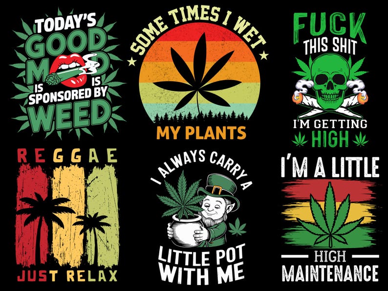 Weed Shirt Design Bundle - 50 PNG and SVG Files | Cannabis Leaf Digital ...