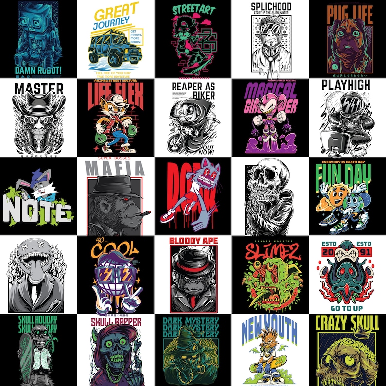 50 Urban Style Streetwear T-shirt Design Bundle 2025 All New Funky ...