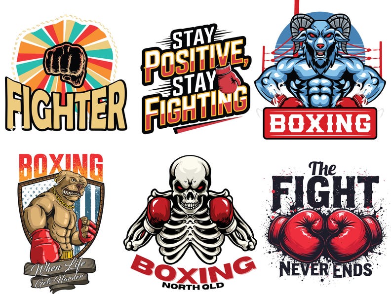 Boxing Design Bundle: 50 Fighter PNG & SVG Graphics - Etsy