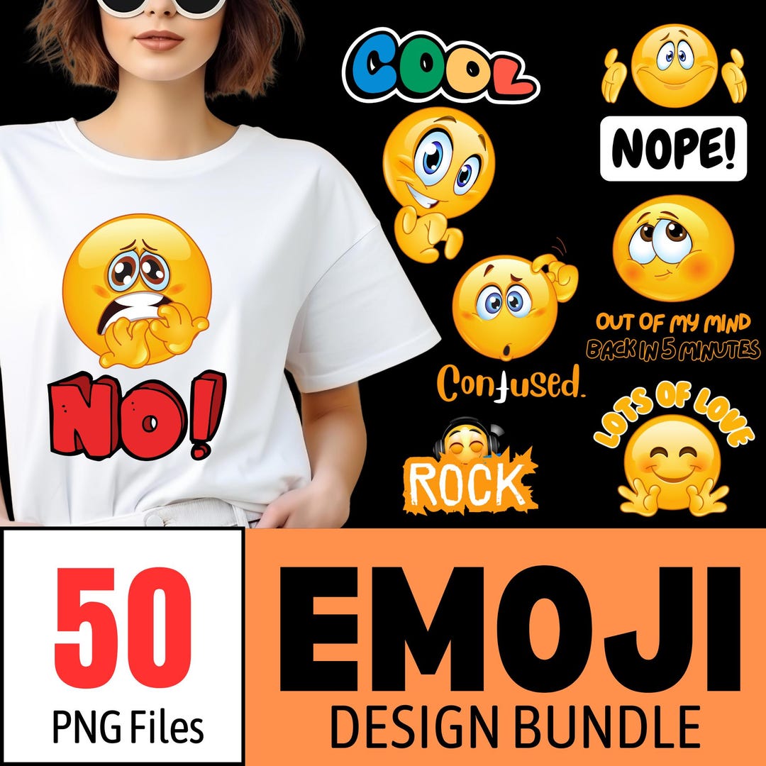 Emoji T-shirt Design Bundle: 50 Funny Pngs (digital Download) - Etsy