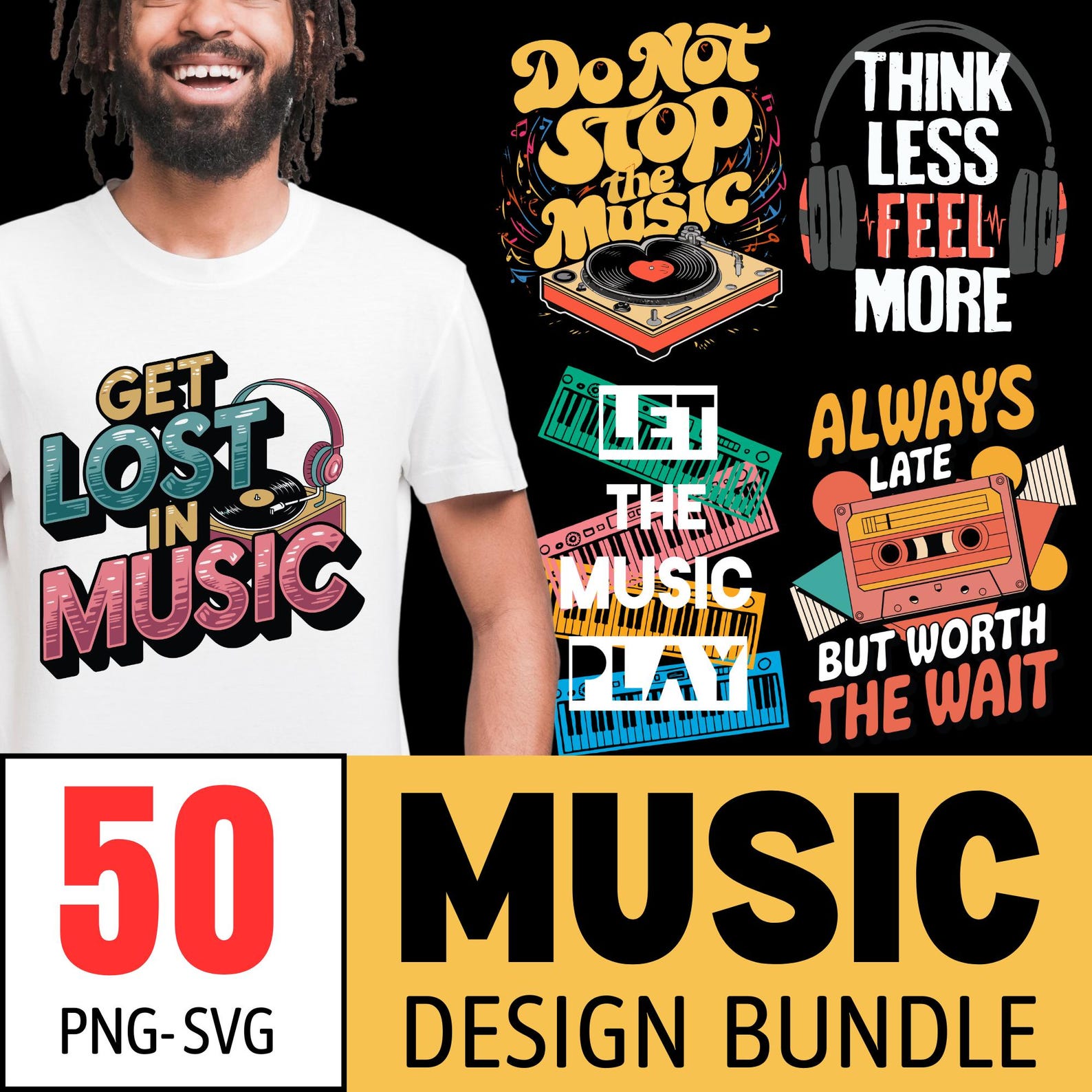 Music Lover Design Bundle - 50 PNG and SVG Files | Music Lover Shirts ...
