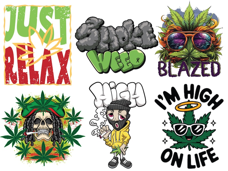 Weed Shirt Design Bundle - 50 PNG and SVG Files | Cannabis Leaf Digital ...