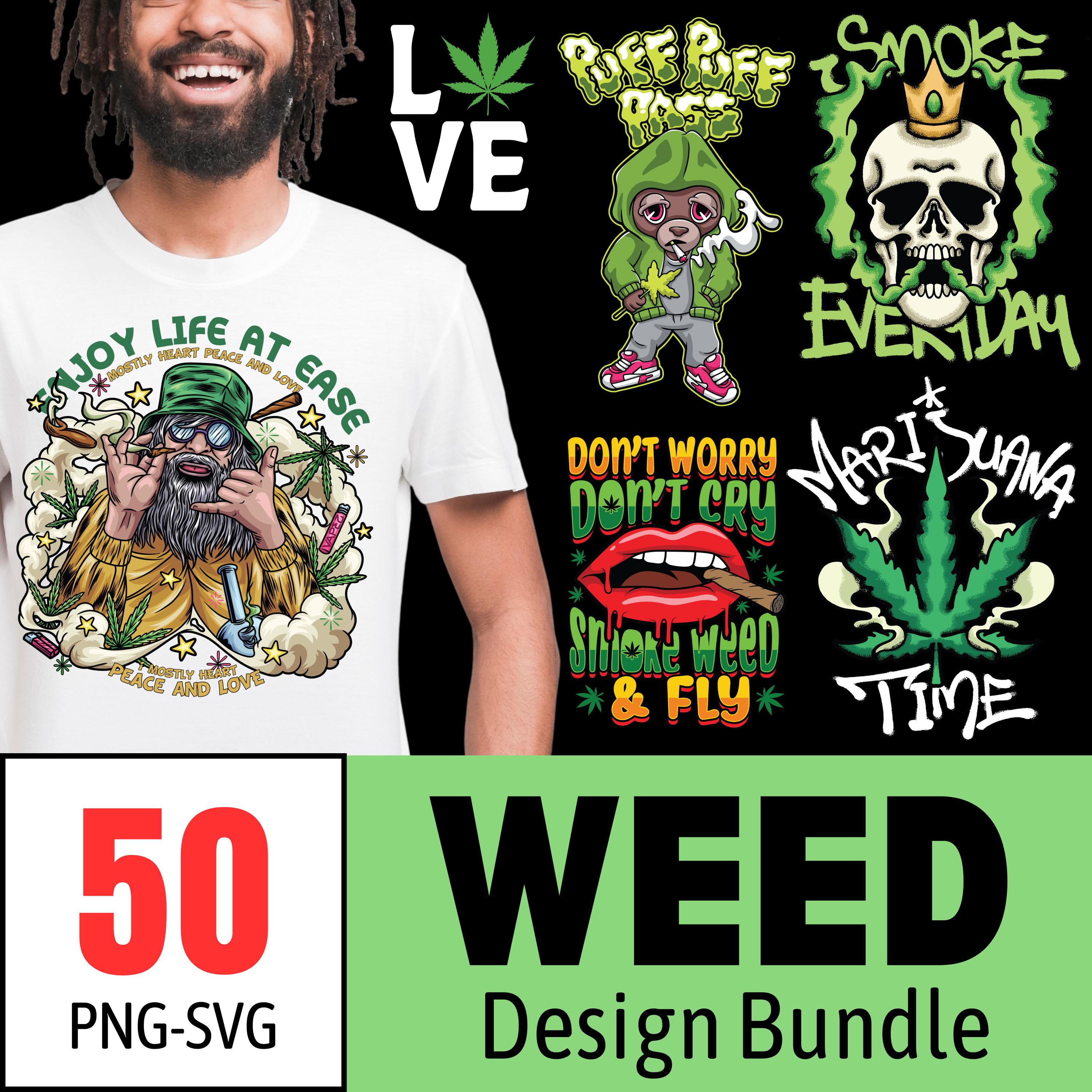 Weed Shirt Design Bundle - 50 PNG and SVG Files | Cannabis Leaf Digital ...