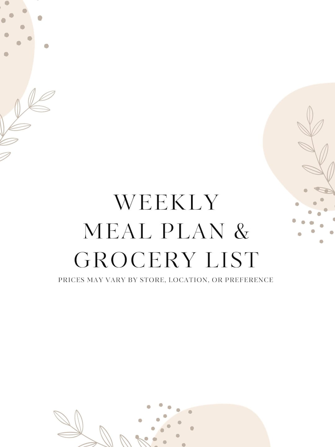 Weekly Meal Plan and Grocery List - Etsy