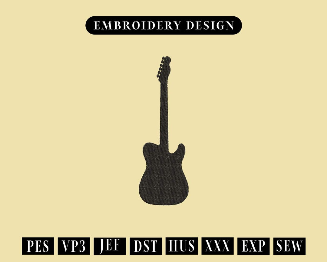 Guitar Silhouette Embroidery, Rock Guitar Embroidery Design, Music ...