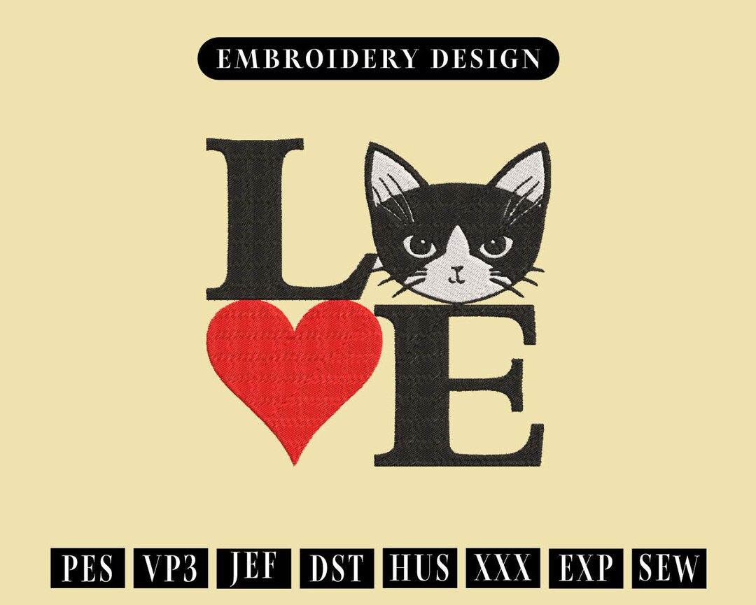 Cat Love Embroidery Valentines Day Heart Art Embroidery - Etsy