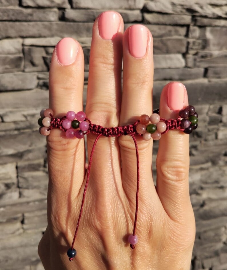 Braided Macrame Bracelet, Daisy, Flowers, Matte White Agate, Tourmaline ...
