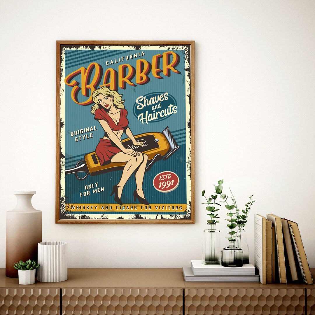 Barber Girl Digital Poster, Vintage Digital Art, Vintage Print, Digital ...