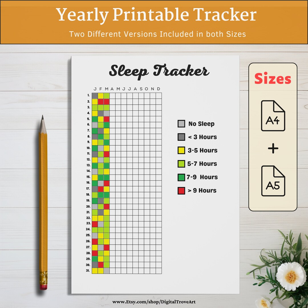 Printable Sleep Tracker, A4 Journal Page, A5 Journal Page, Yearly ...