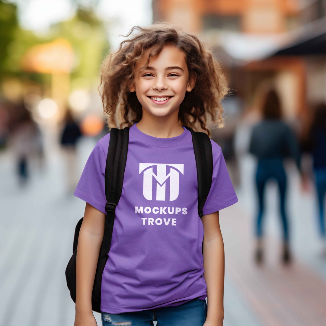Back to School Mockup, Bella Canvas 3001Y, Purple T-shirt Mockup ...