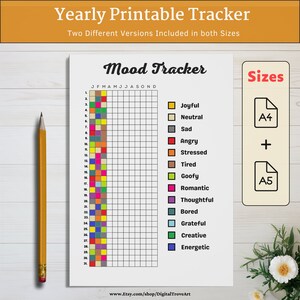 Printable Mood Tracker, A4 Journal Page, A5 Journal Page, Yearly ...
