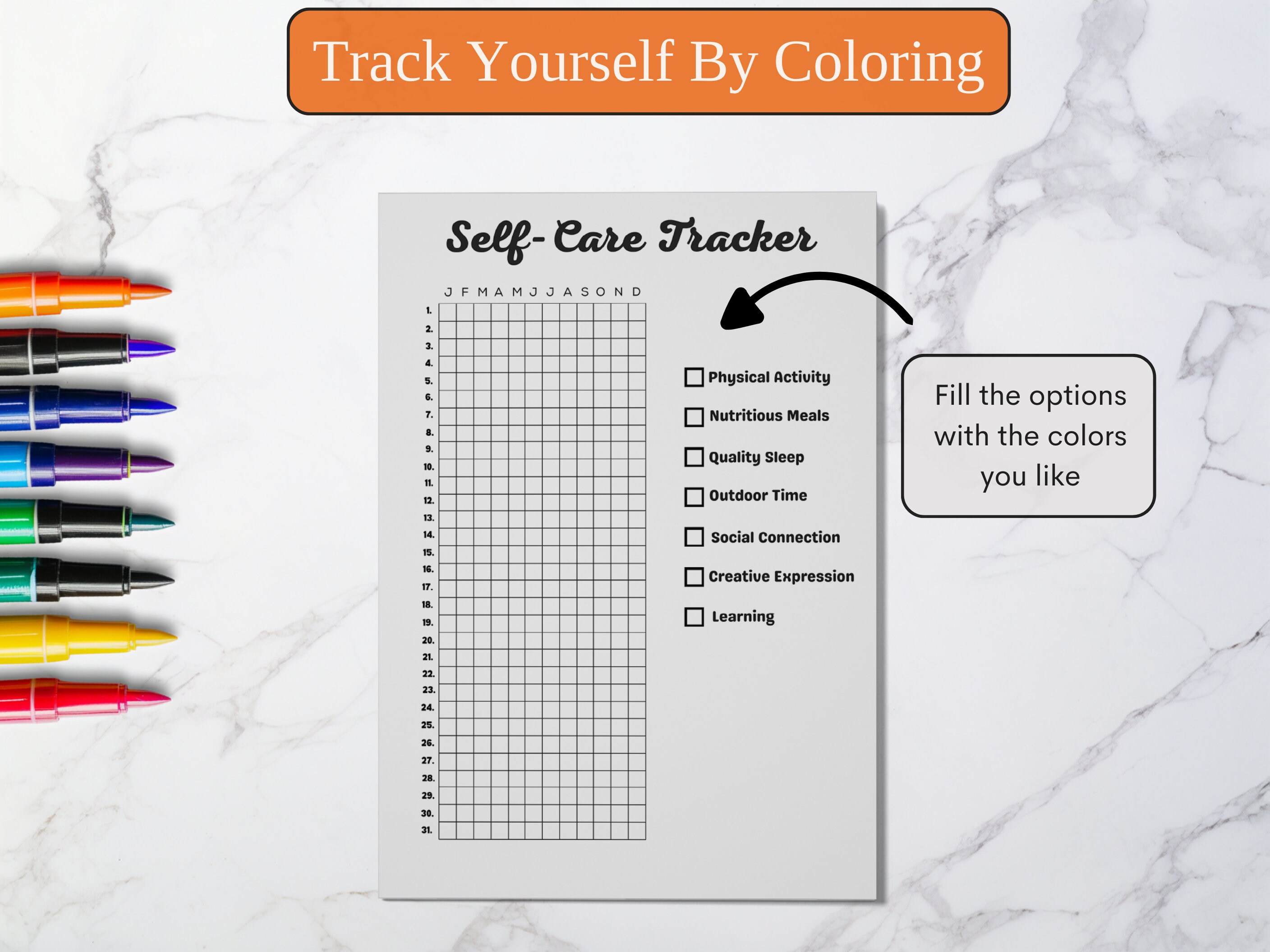 Printable Self Care Tracker, A4 Journal Page, A5 Journal Page, Yearly ...