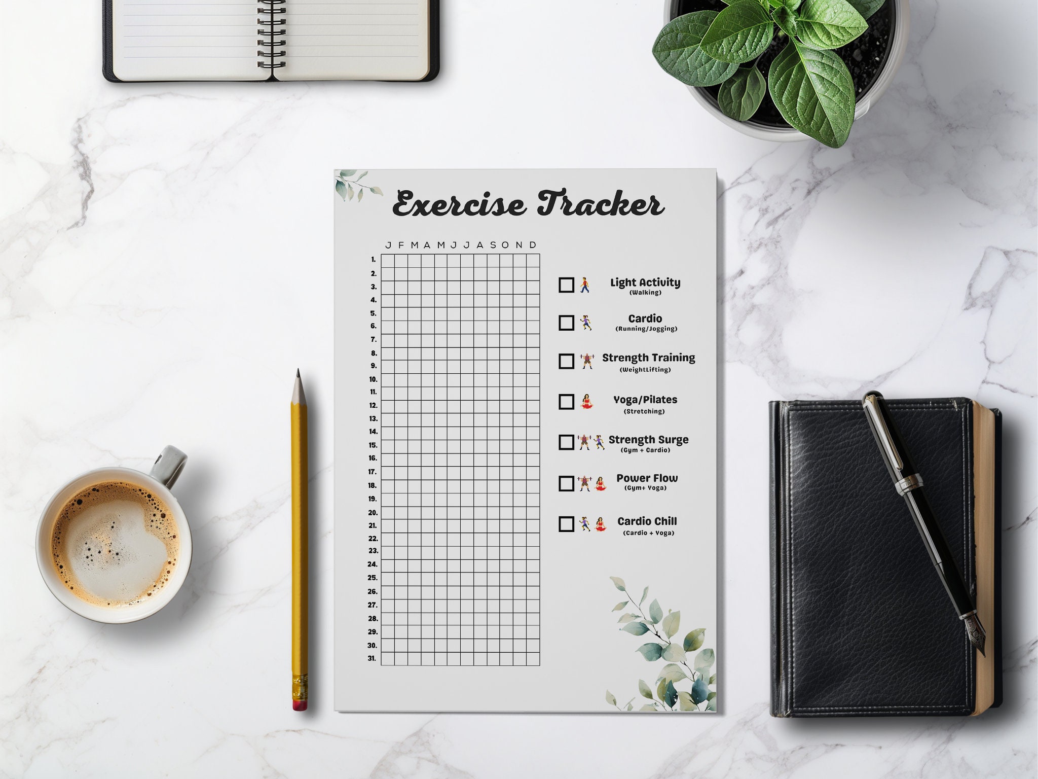 Printable Exercise Tracker, A4 Journal Page, A5 Journal Page, Printable ...
