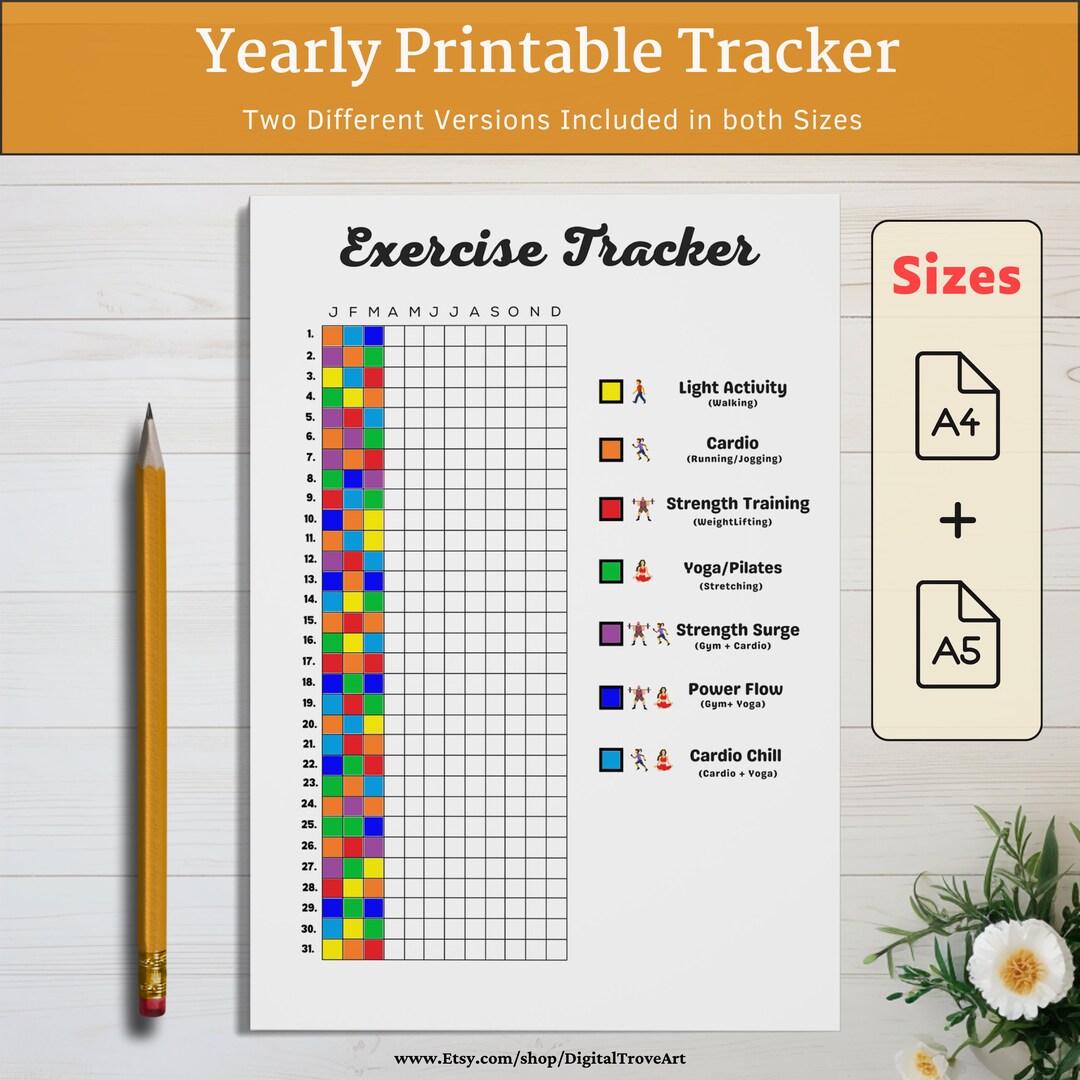 Printable Exercise Tracker, A4 Journal Page, A5 Journal Page, Printable ...