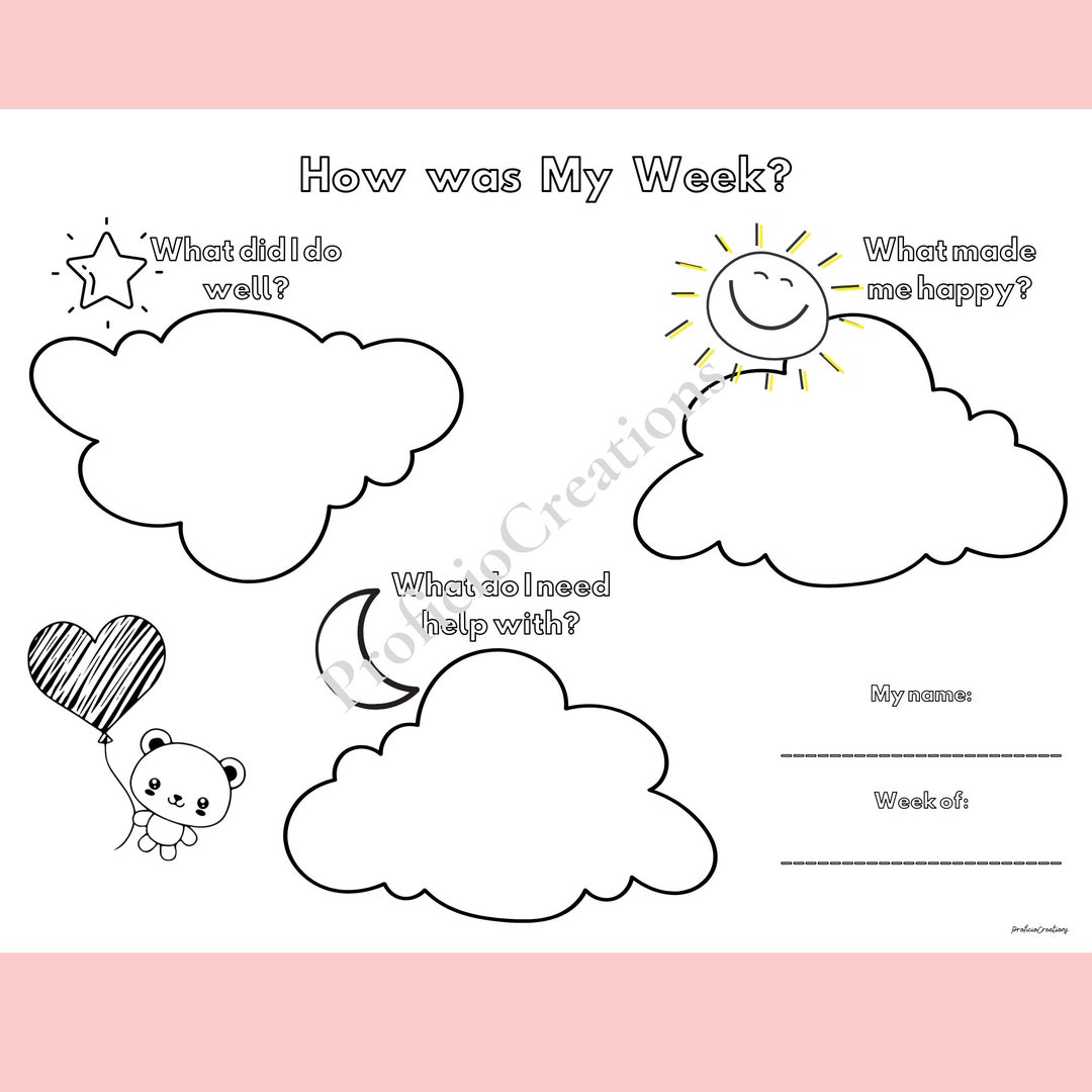 How Was My Week Kid Children Self-reflection Worksheet, Parenting Tool ...