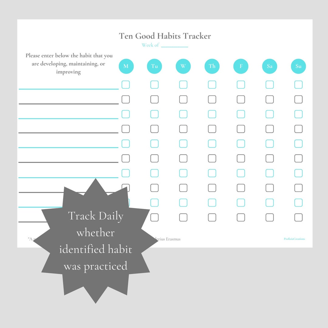 Printable Digital Good Habits Tracker Weekly: Self-help, Personal ...