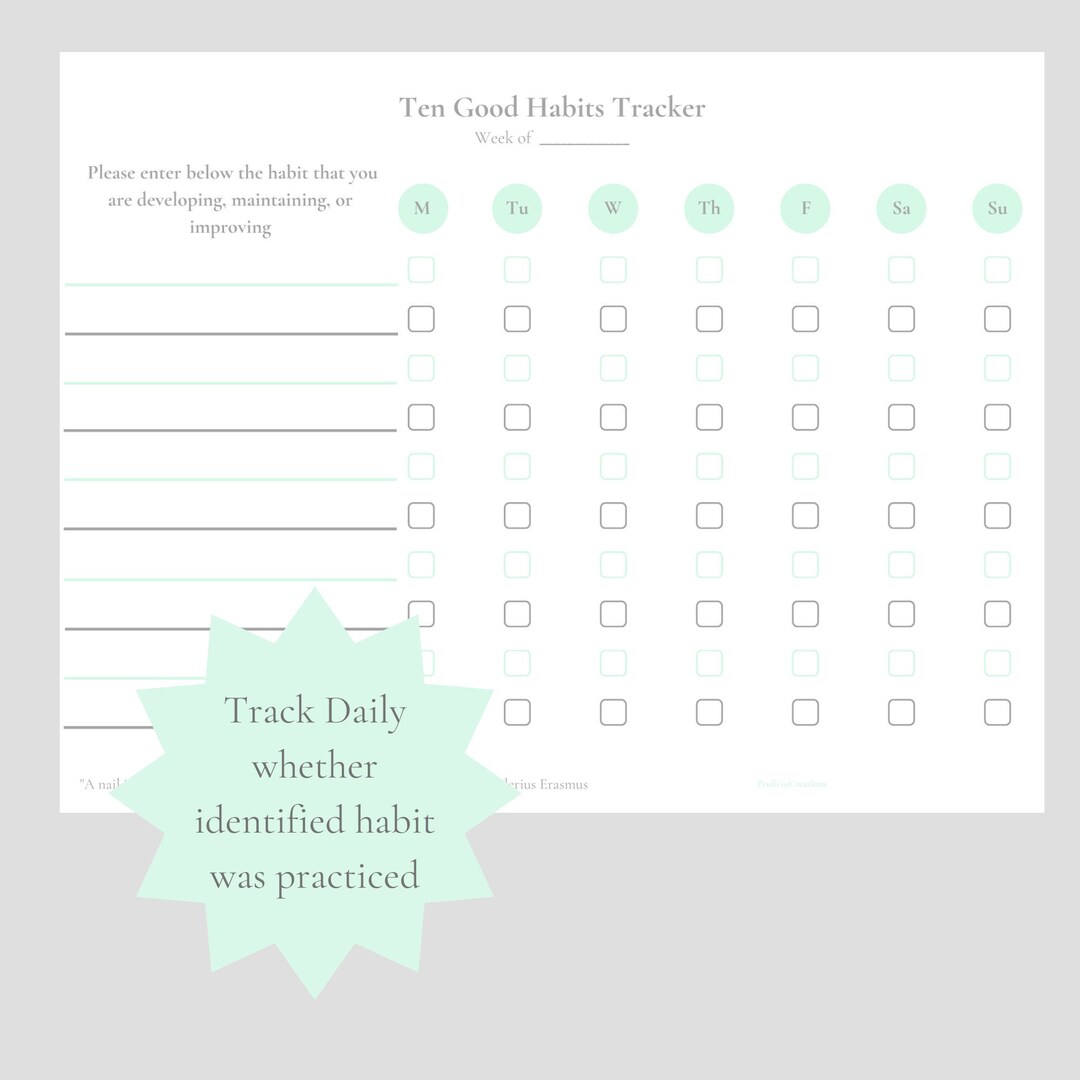 Printable Digital Good Habits Tracker Weekly: Self-help, Personal ...