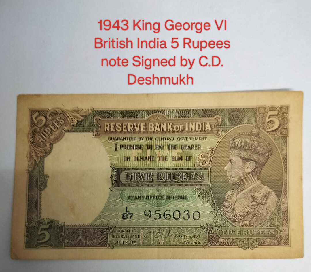 1943 King George VI 5 Rupees Note - Etsy