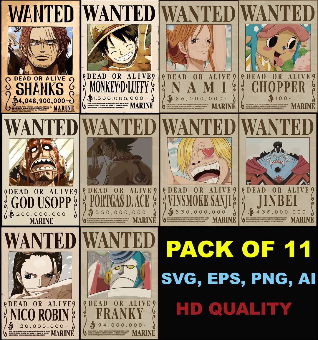 One Piece Wanted Poster One Piece Anime Pack of 13 One - Etsy Singapore