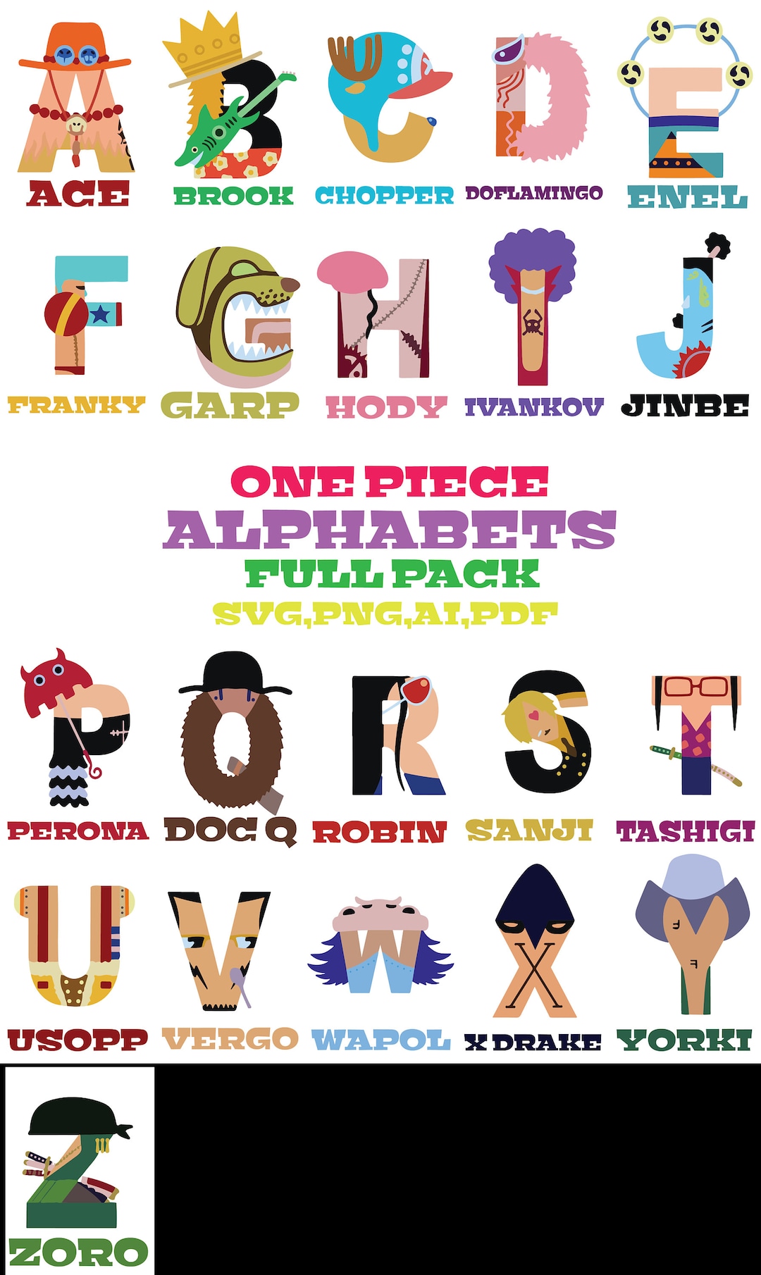 One Piece Alphabets a to Z One Piece Pack Alphabets Pack One - Etsy