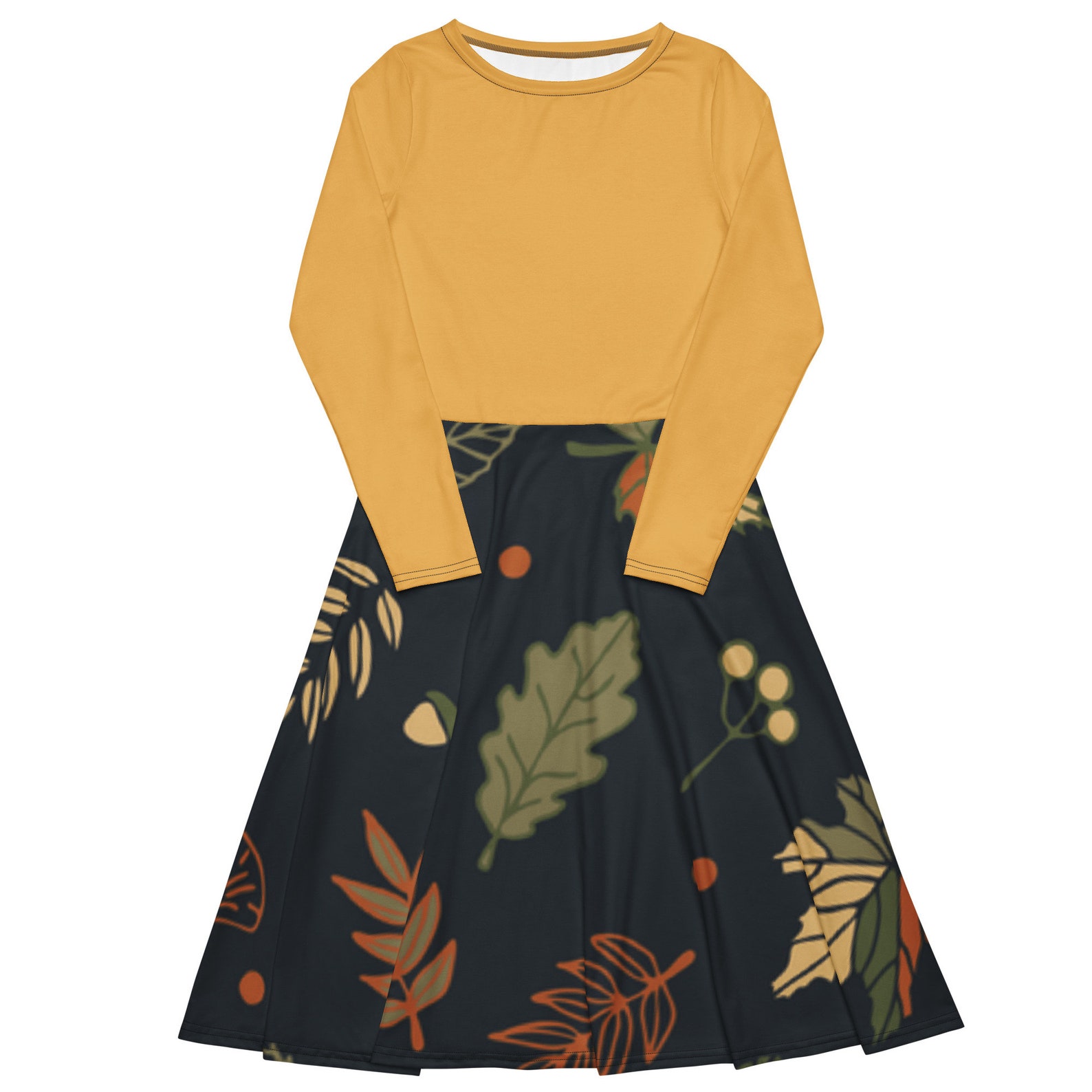 Fall Leaves Long Sleeve Midi Dress - Etsy
