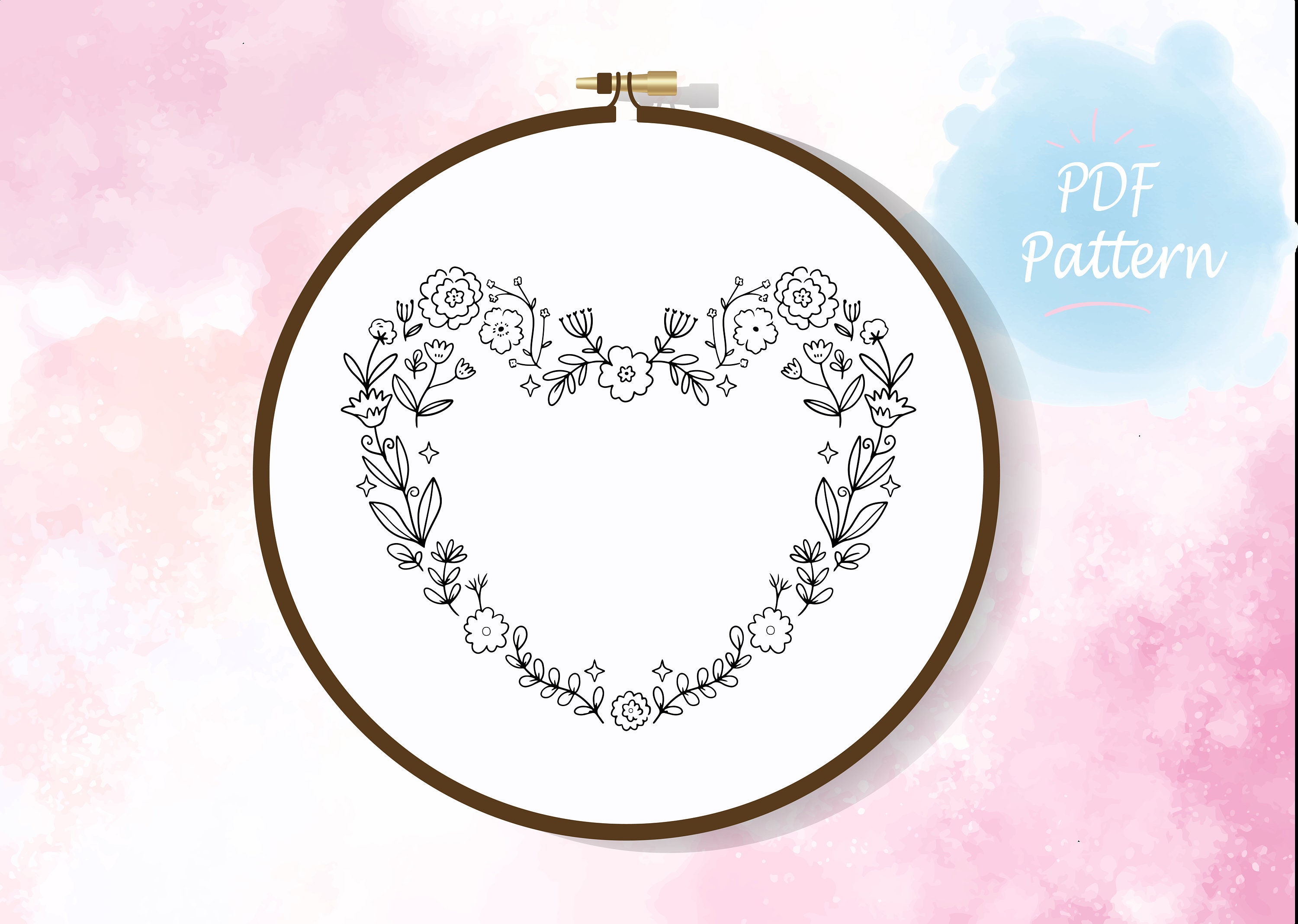 Heart Wreath Embroidery Pattern ~floral Wreath Embroidery ~ Modern Hand ...
