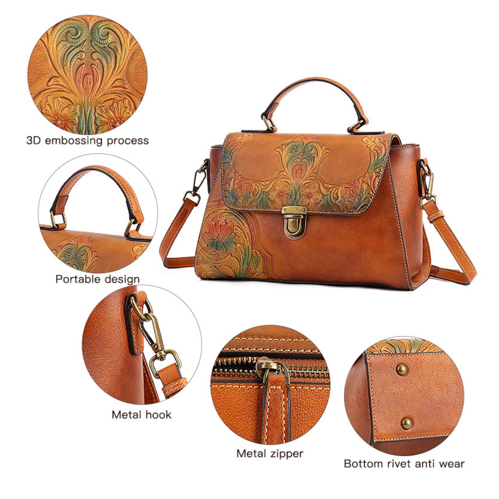 Colorful Flower Motif Embossed Handbag/ Handpainted Colour Leather Bag ...