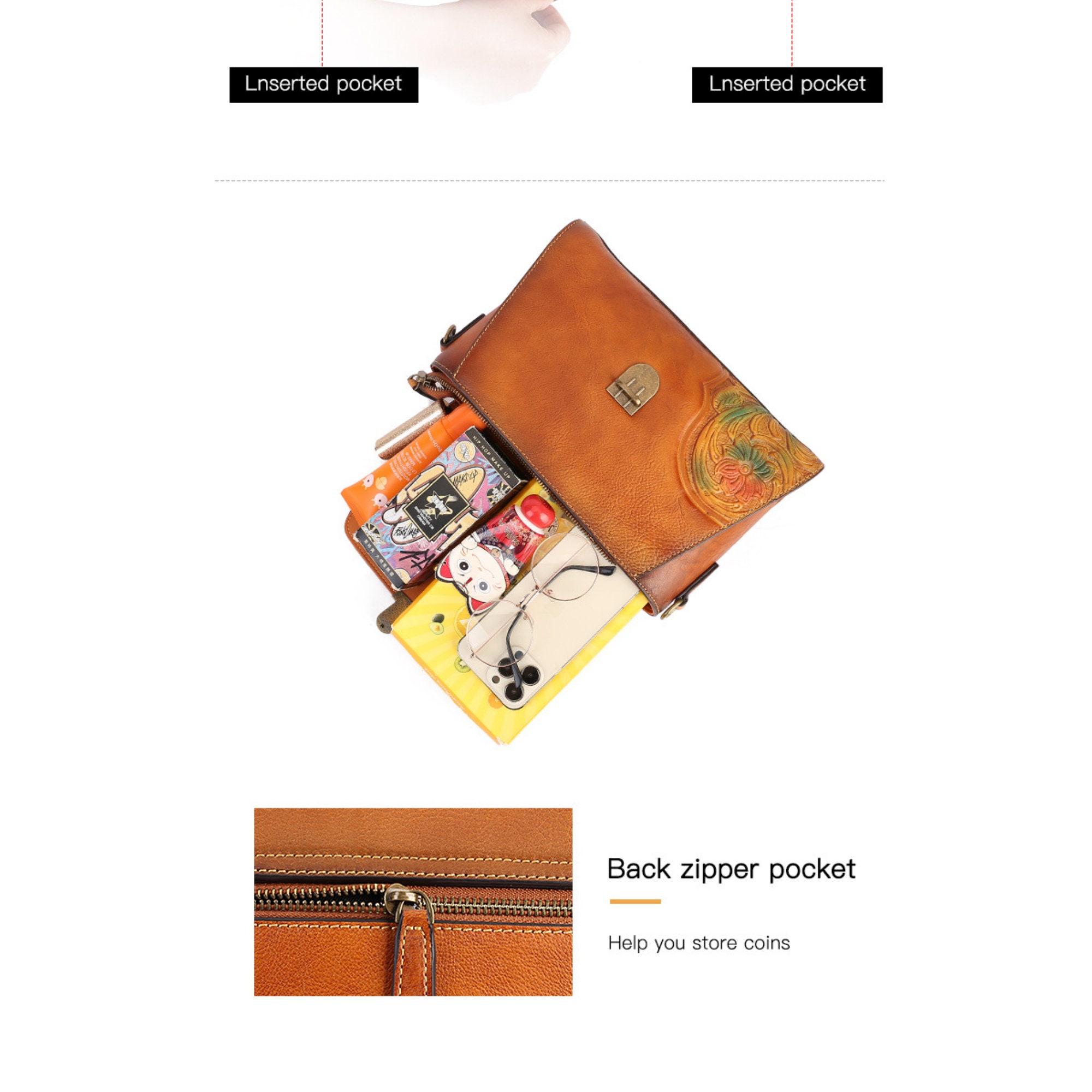 Colorful Flower Motif Embossed Handbag/ Handpainted Colour Leather Bag ...