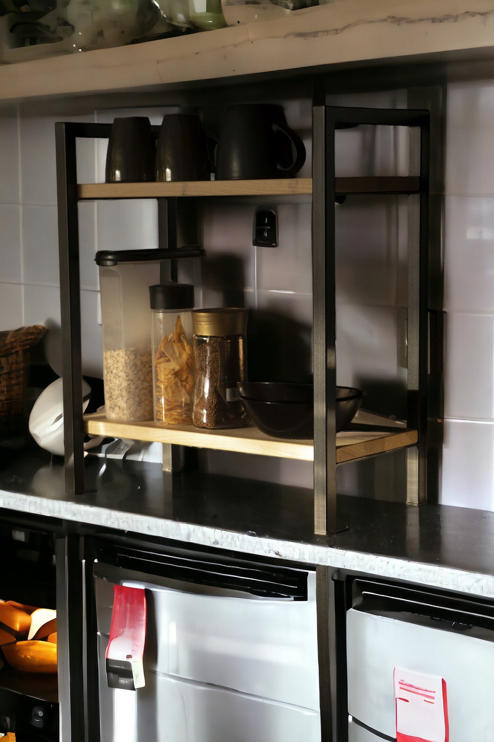 2 Shelves Solid Wood Metal Counter Top Kitchen Shelf, Kitchen Organizer ...