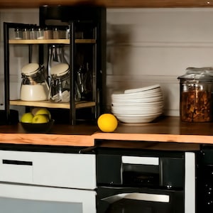 2 Shelves Solid Wood Metal Counter Top Kitchen Shelf, Kitchen Organizer ...