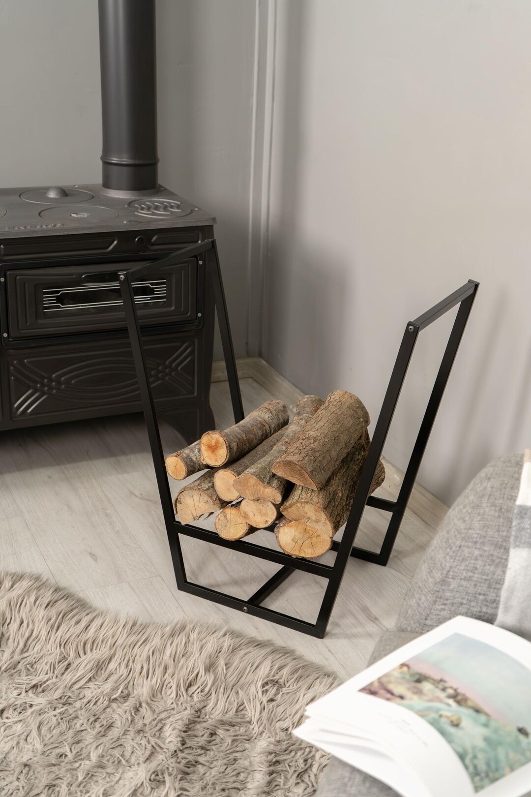 Iron Firewood Rack, Indoor & Outdoor Log Holder, Fireplace Accessories ...