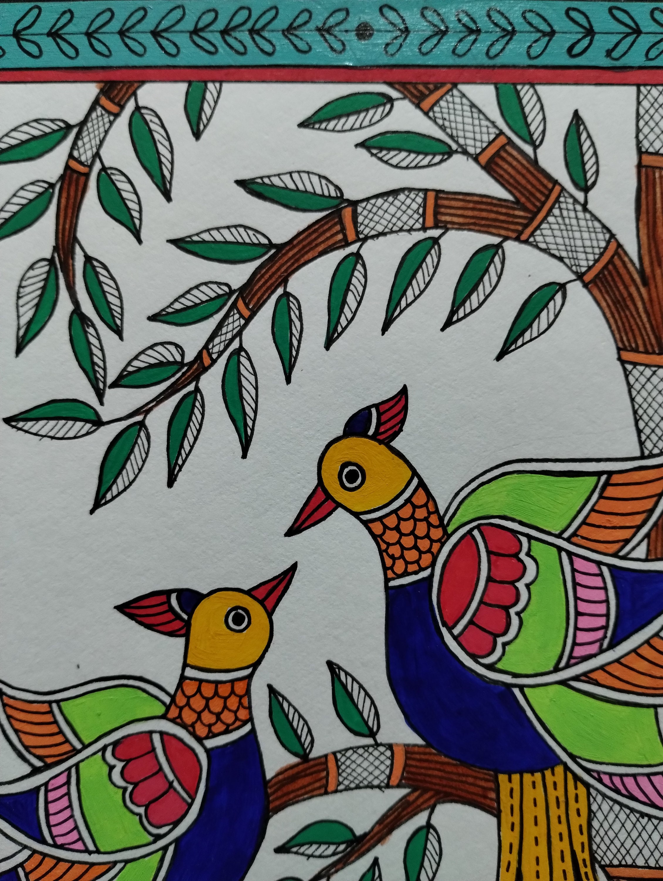 Madhubani Style Art Birds A4 Size - Etsy
