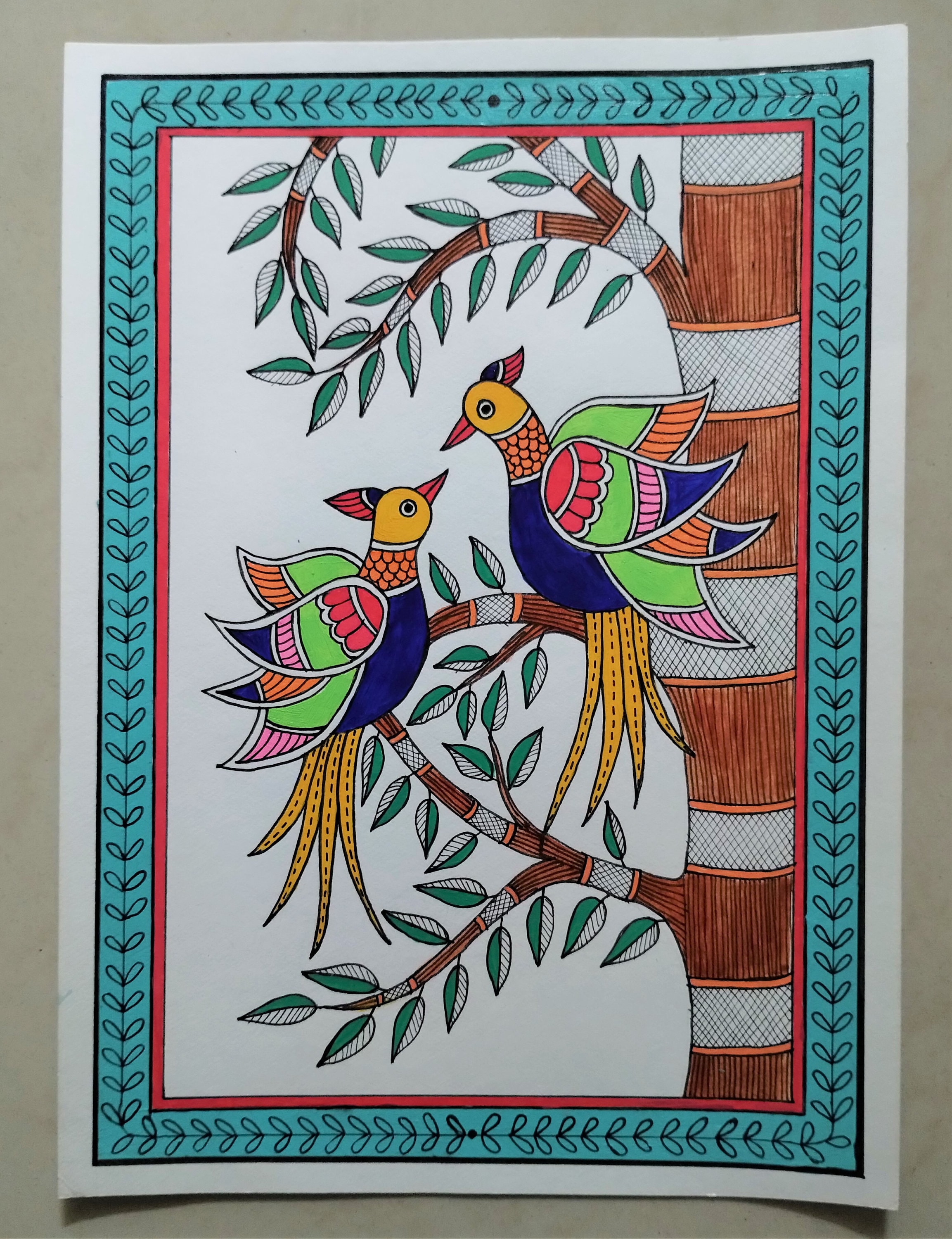 Madhubani Style Art Birds A4 Size - Etsy