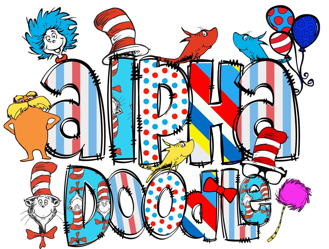 Seuss Alphabet Png, Dr. Suess Bundle, Dr. Suess Font PNG, Doodle ...