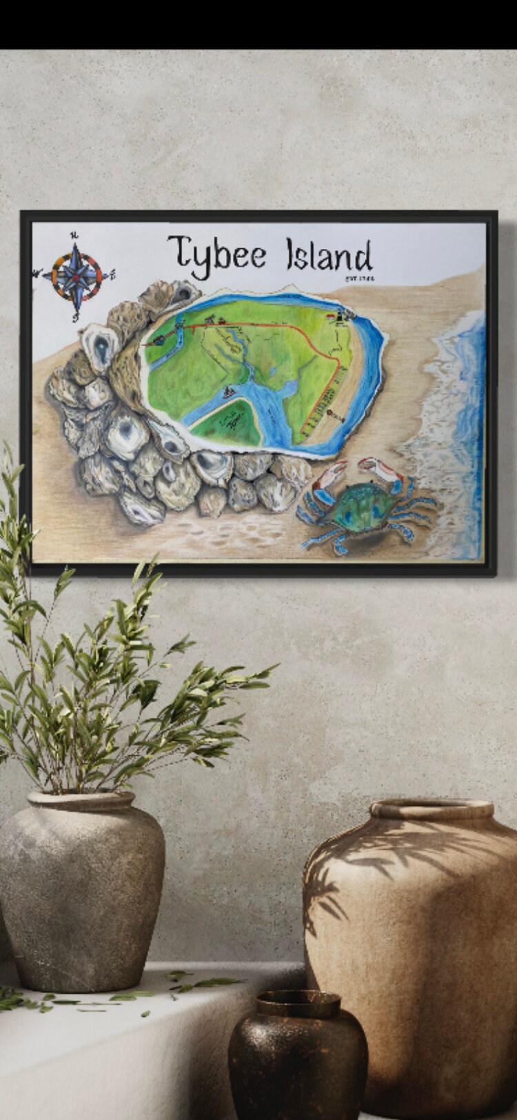 Map of Tybee Island Georgia, Coastal Living Wall Decor, Island Living ...