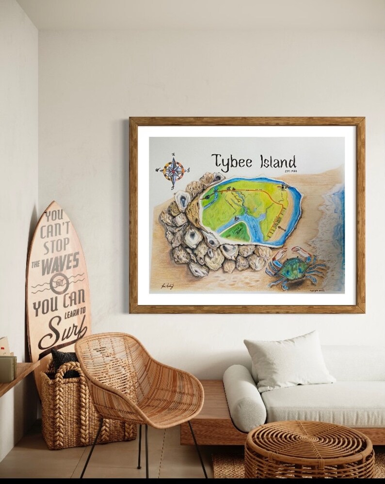 Map of Tybee Island Georgia, Coastal Living Wall Decor, Island Living ...