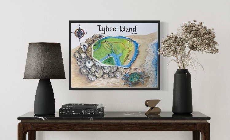 Map of Tybee Island Georgia, Coastal Living Wall Decor, Island Living ...