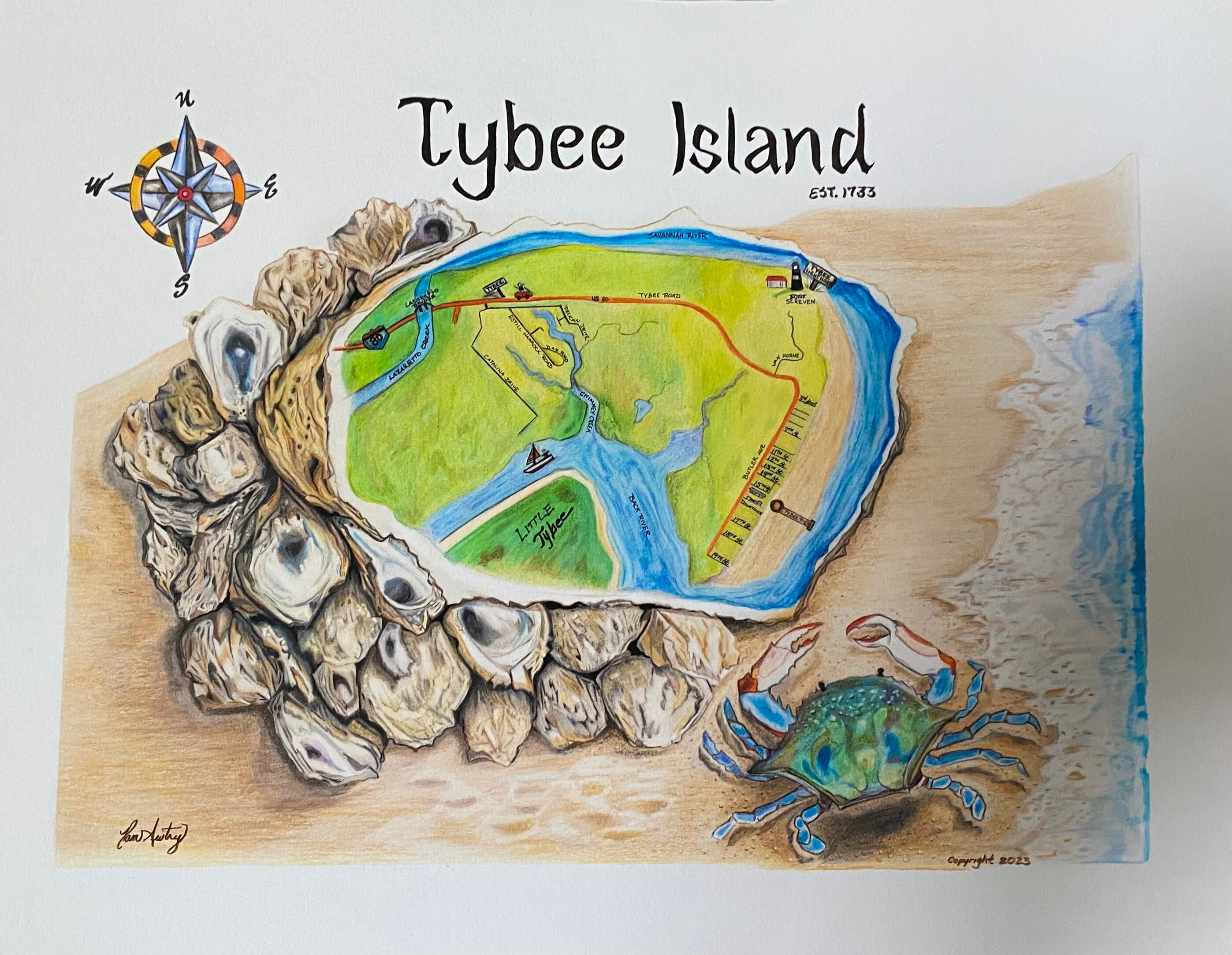 Map of Tybee Island Georgia, Coastal Living Wall Decor, Island Living ...