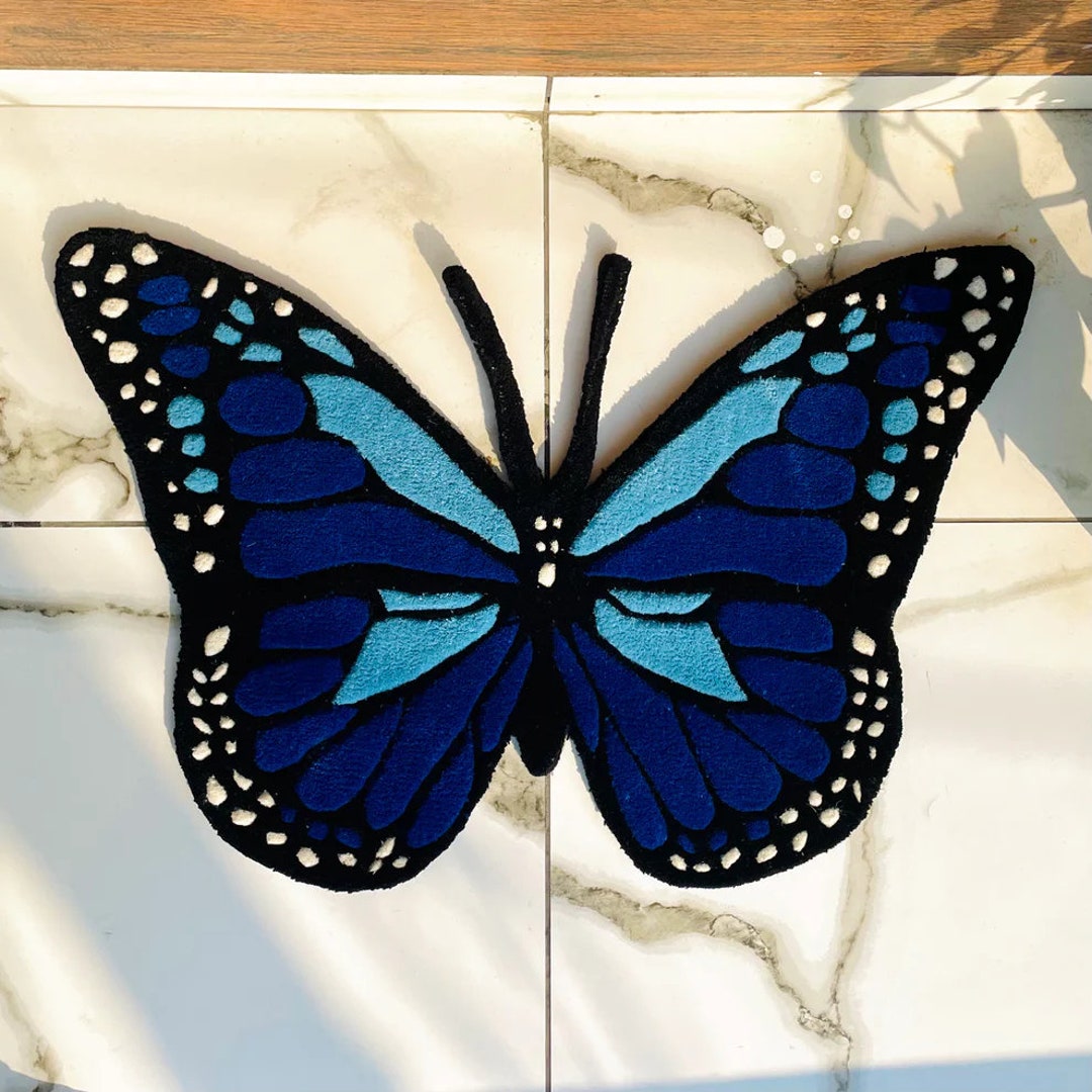 Flutter Into Serenity Blue Butterfly Hand-tufted Rug Home Decor Rug ...