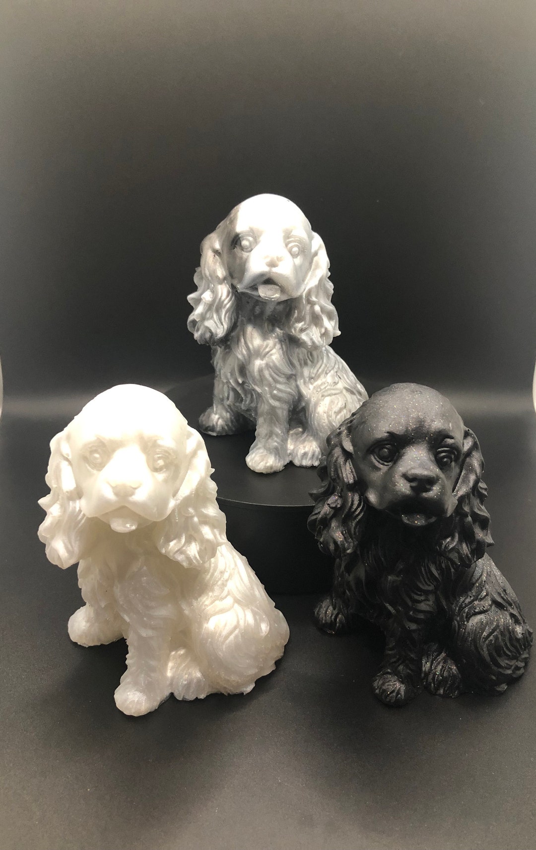Resin Made Cocker Spaniel Figurines, White Spaniel, Black Spaniel ...