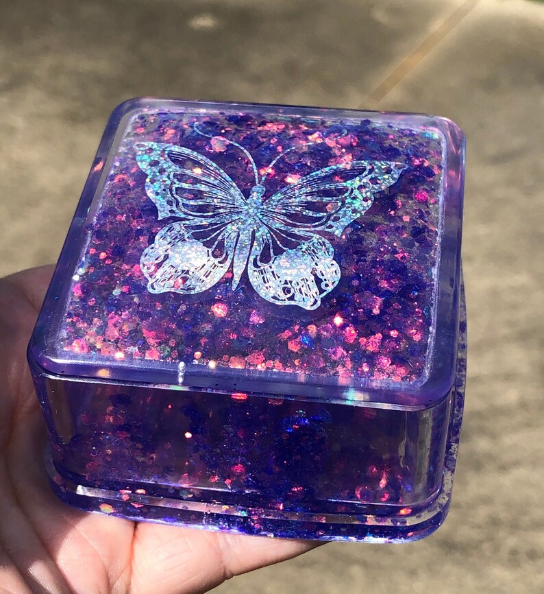 Purple Butterfly Trinket Box, Pink & Purple Butterfly Square Keep Sake ...