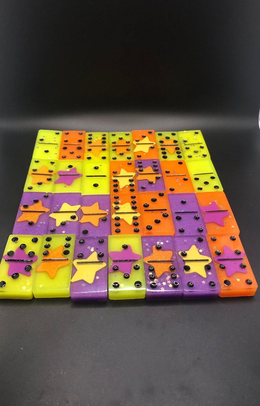 Handmade Resin Glow in the Dark Set of 28 Dominos, Orange/purple/yellow ...