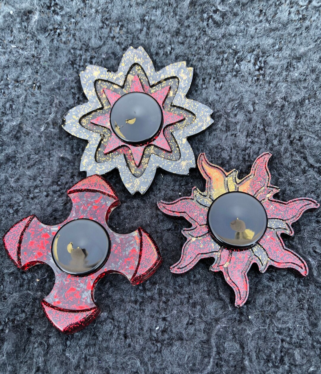 3 Red & Black Fidget Spinners - Etsy