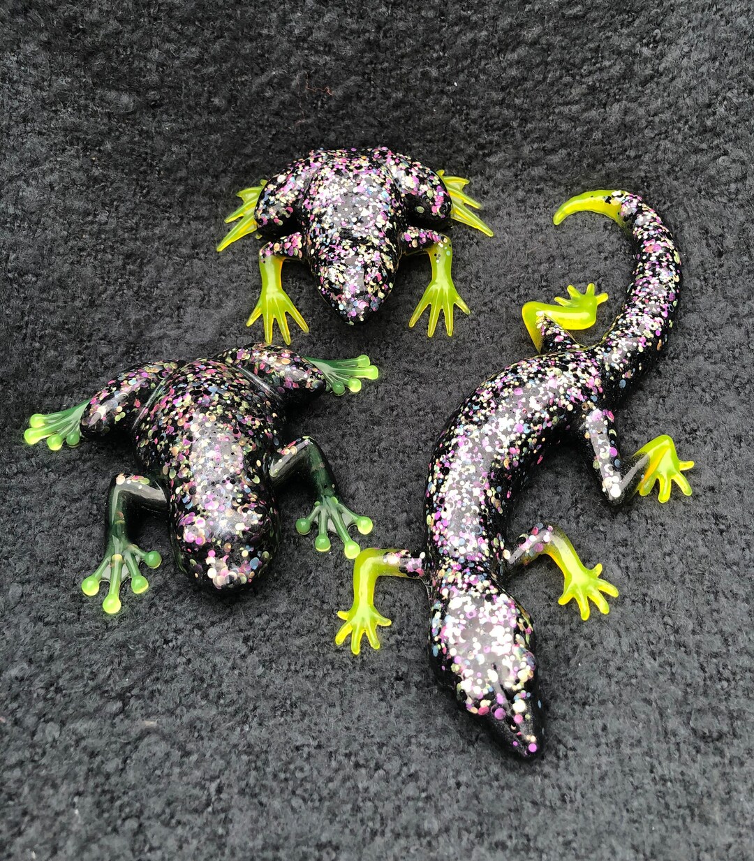 Frogs & Lizards, Black and Neon Amphibian and Reptile Figurines ...
