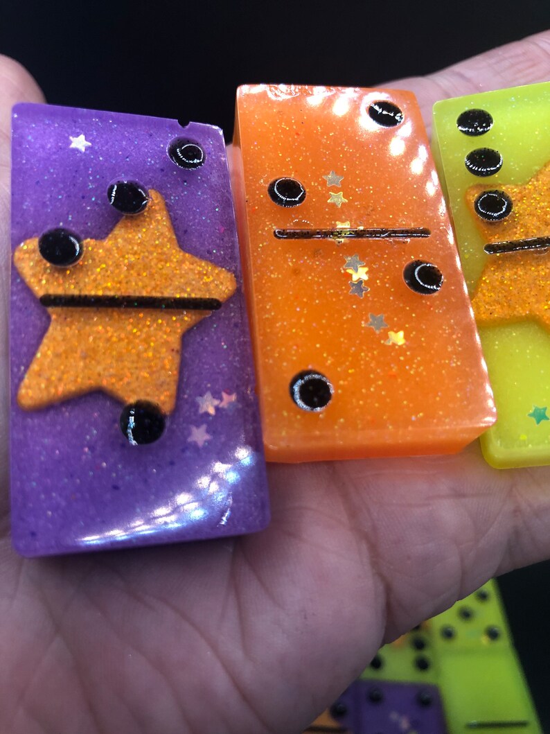 Handmade Resin Glow in the Dark Set of 28 Dominos, Orange/purple/yellow ...
