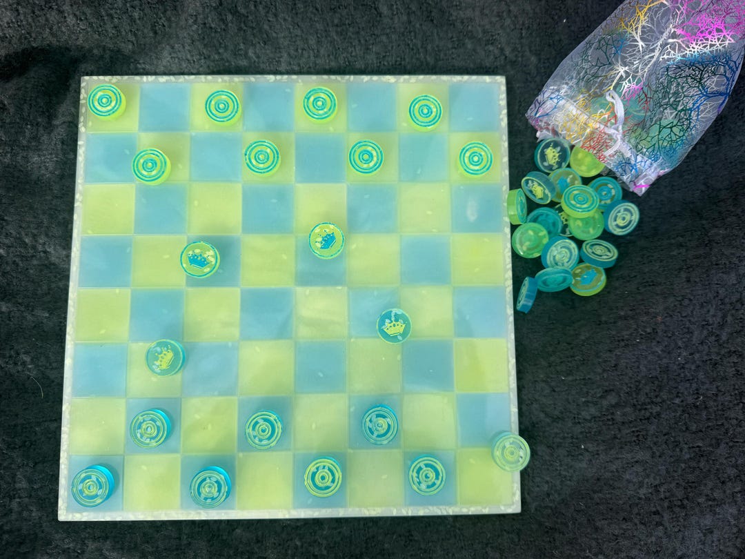 Yellow & Blue Glow in the Dark Checker Board Game, Unique Handmade ...