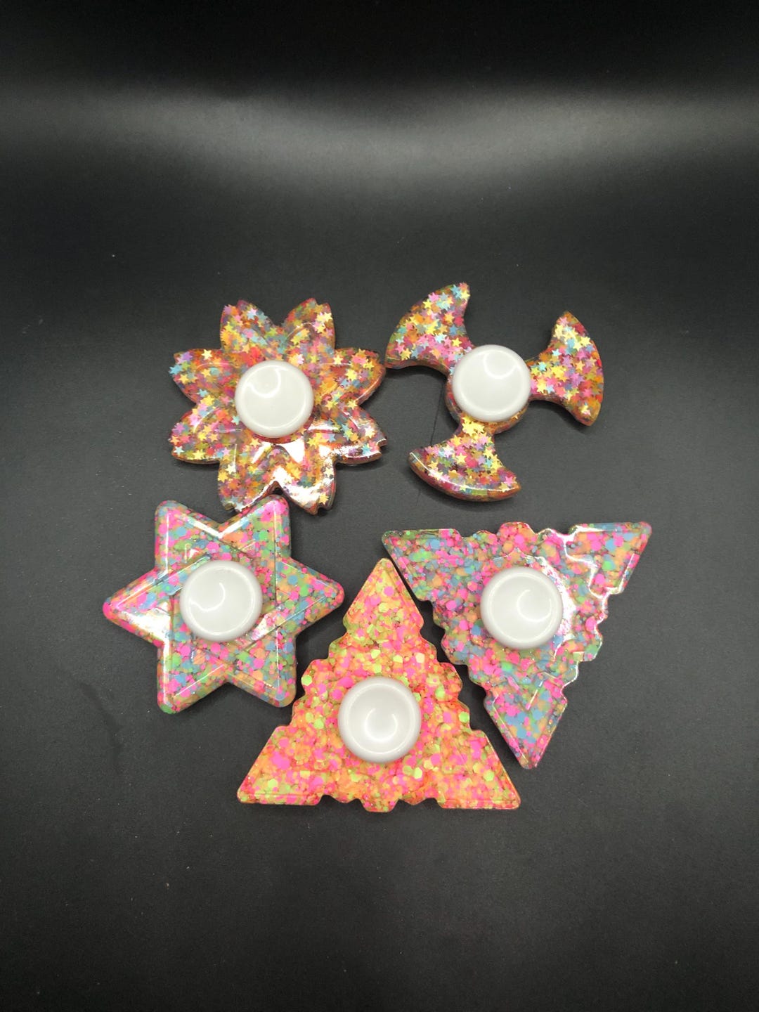 Set of 5 Brightly Colored Fidget Spinners, Unique Fidget Spinner Toys ...