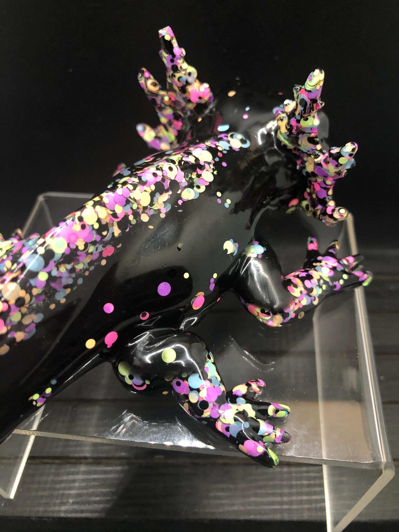 Handmade Resin Axolotl Figurine, Black/neon Axolotl, Black/neon Dot ...