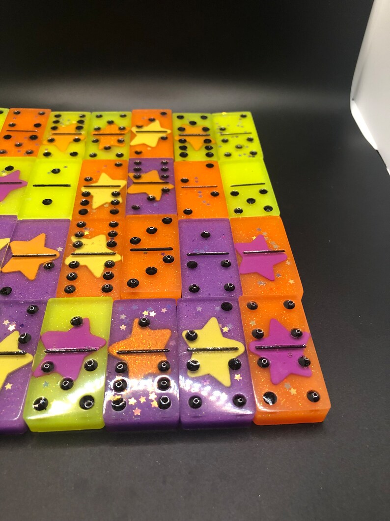 Handmade Resin Glow in the Dark Set of 28 Dominos, Orange/purple/yellow ...